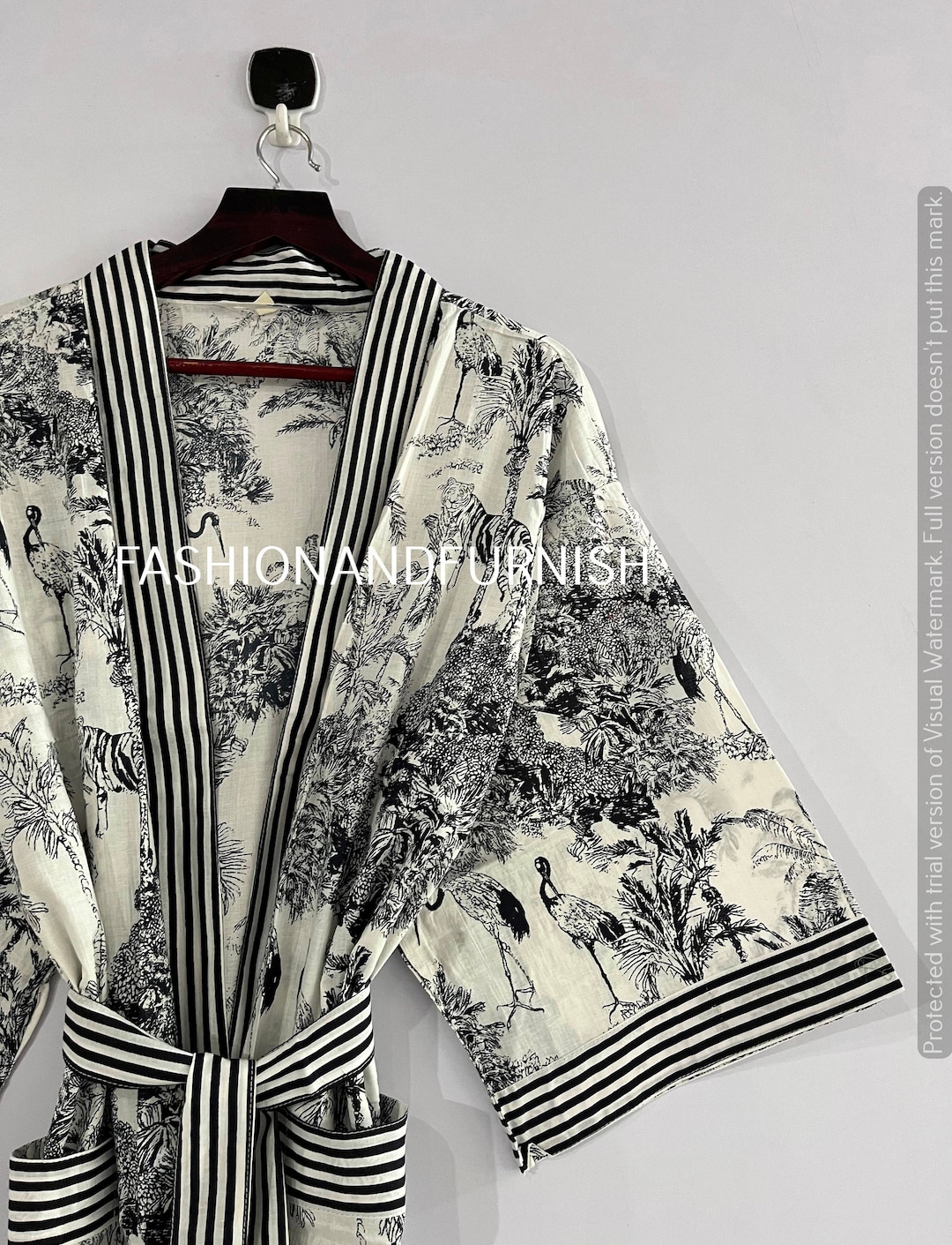 100% Cotton Black Tiger Print Robe's, Block Print Kimono, Women's Robe ...