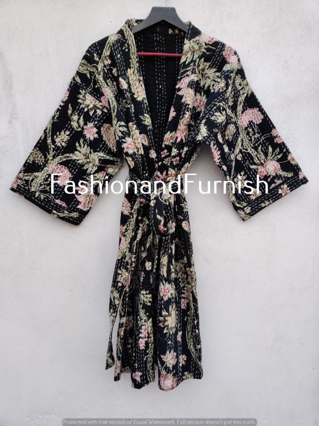 100% Cotton Indian Kantha Jacket Handmade Kantha Stitch Robe - Etsy