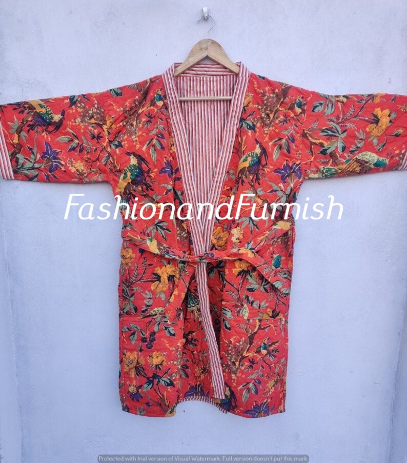 Reversible Kimono Three Layer Robe Embroidery Robes Quilted | Etsy