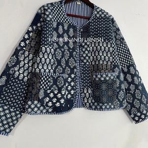 Indigo Blue Handmade Patchwork Jackets, Indian Cotton Handmade Winter ...