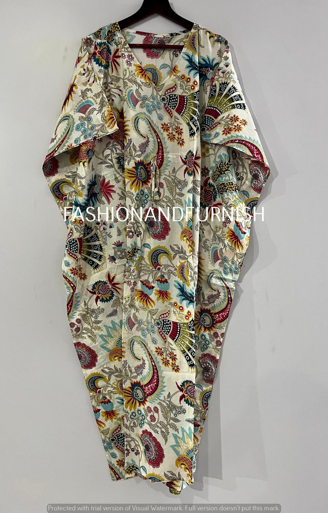 Floral Cotton Kaftan Dress: Indian Print, Adjustable Waist, Free Size ...