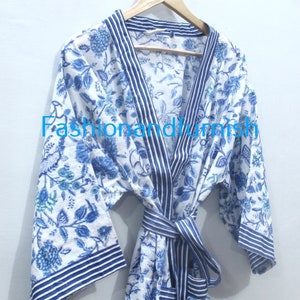 Hand Block Printed Short Bathrobe Cotton Kimono Robe | Etsy