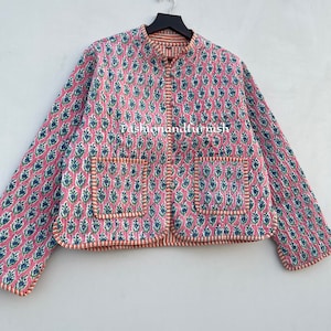 Block Print Quilted Jackets Cotton Floral Bohemian Style Fall Winter ...