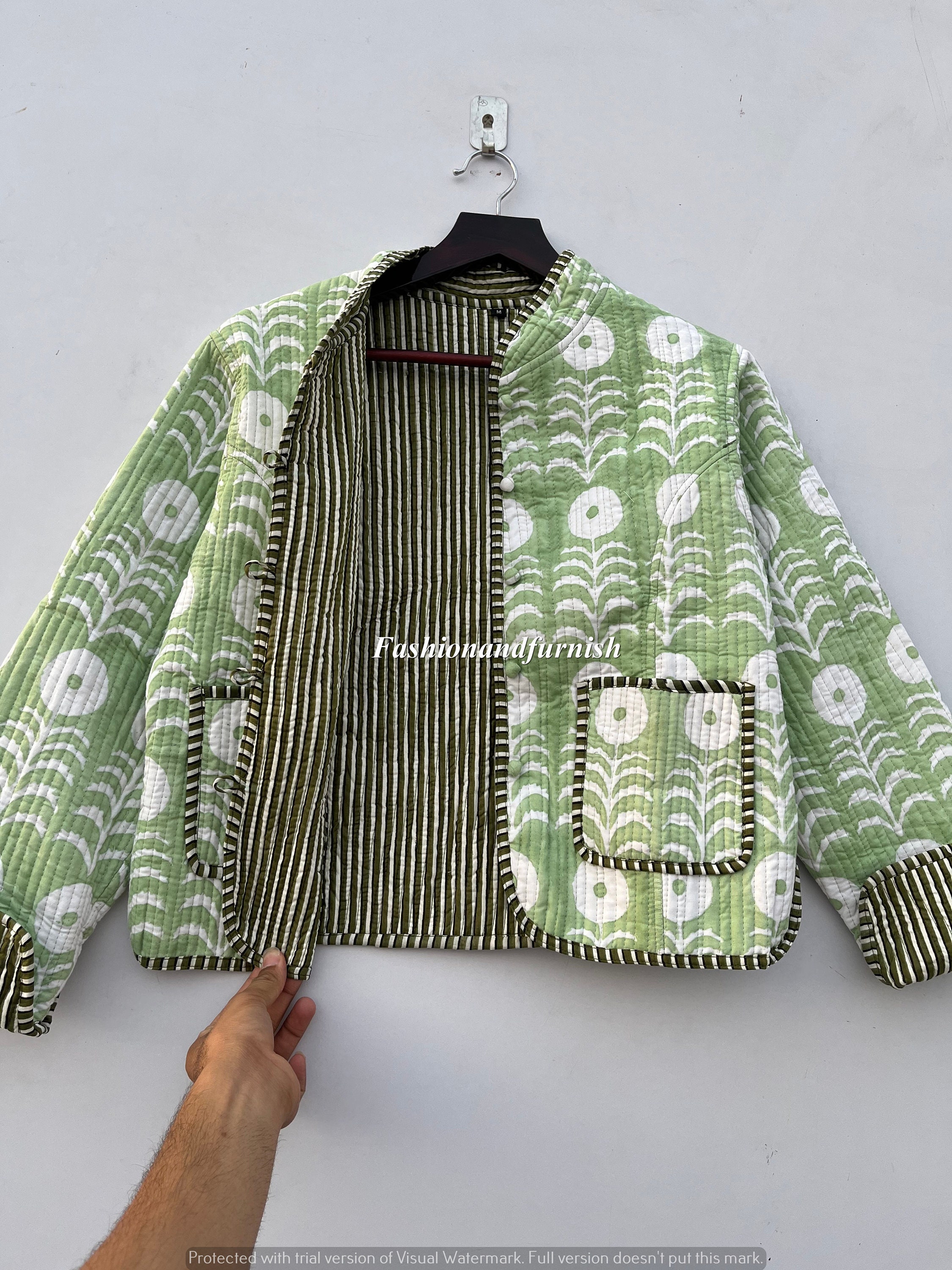 Block Print Quilted Cotton Jacket: Floral Boho Reversible Coat - Etsy