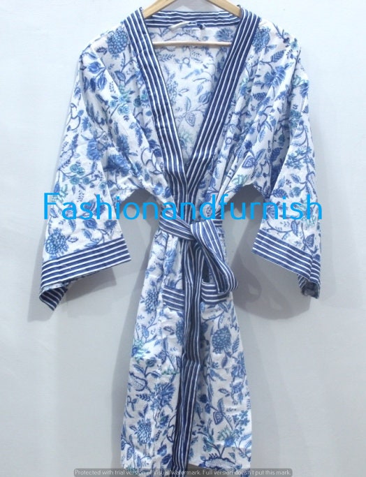 Hand Block Printed Short Bathrobe Cotton Kimono Robe - Etsy