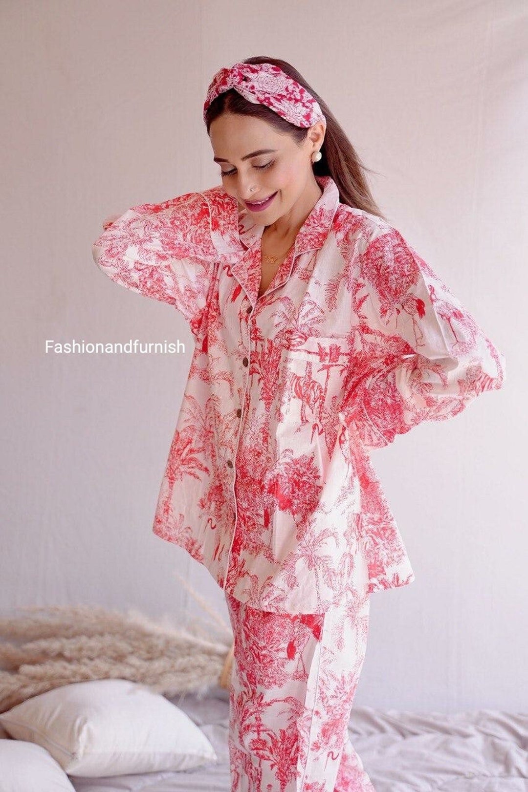 Floral Print Cotton Pajama Set: Bohemian Sleepwear - Etsy