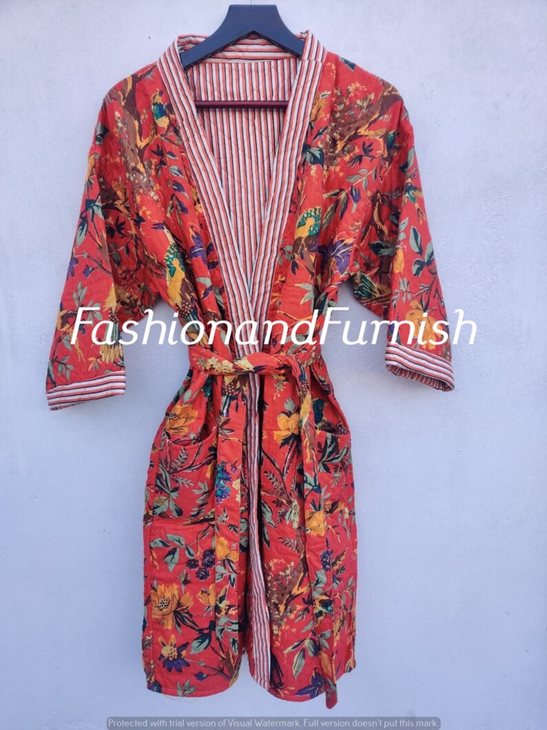 Reversible Kimono Three Layer Robe Embroidery Robes Quilted | Etsy