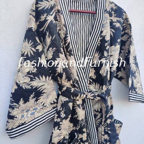 Reversible Kimono Three Layer Robe Embroidery Robes Quilted | Etsy