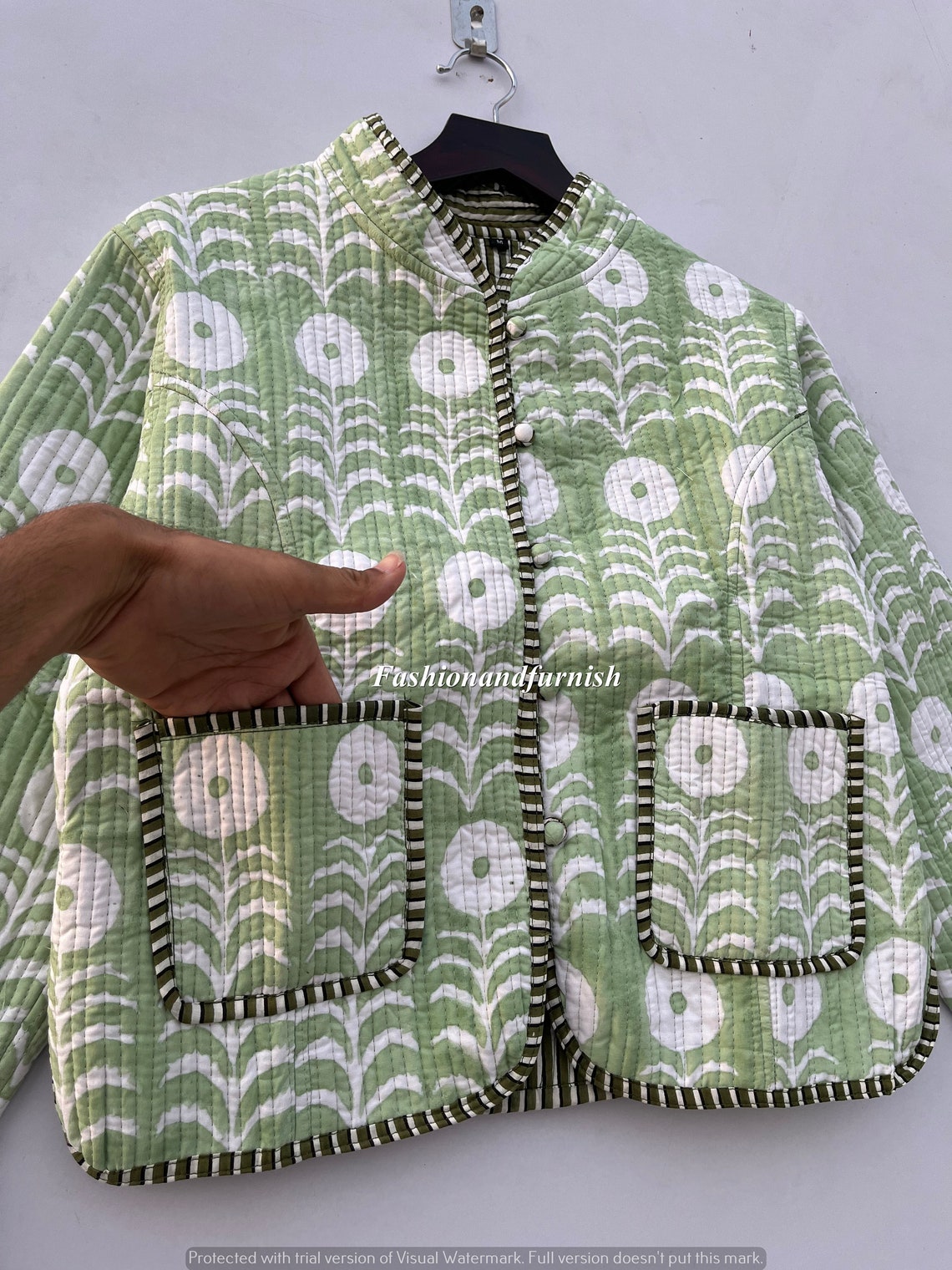 Block Print Quilted Cotton Jacket: Floral Boho Reversible Coat - Etsy