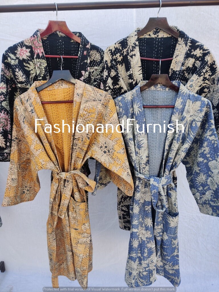 Robes Embroidery Robes Cotton Winter Robes Kantha Kimono | Etsy