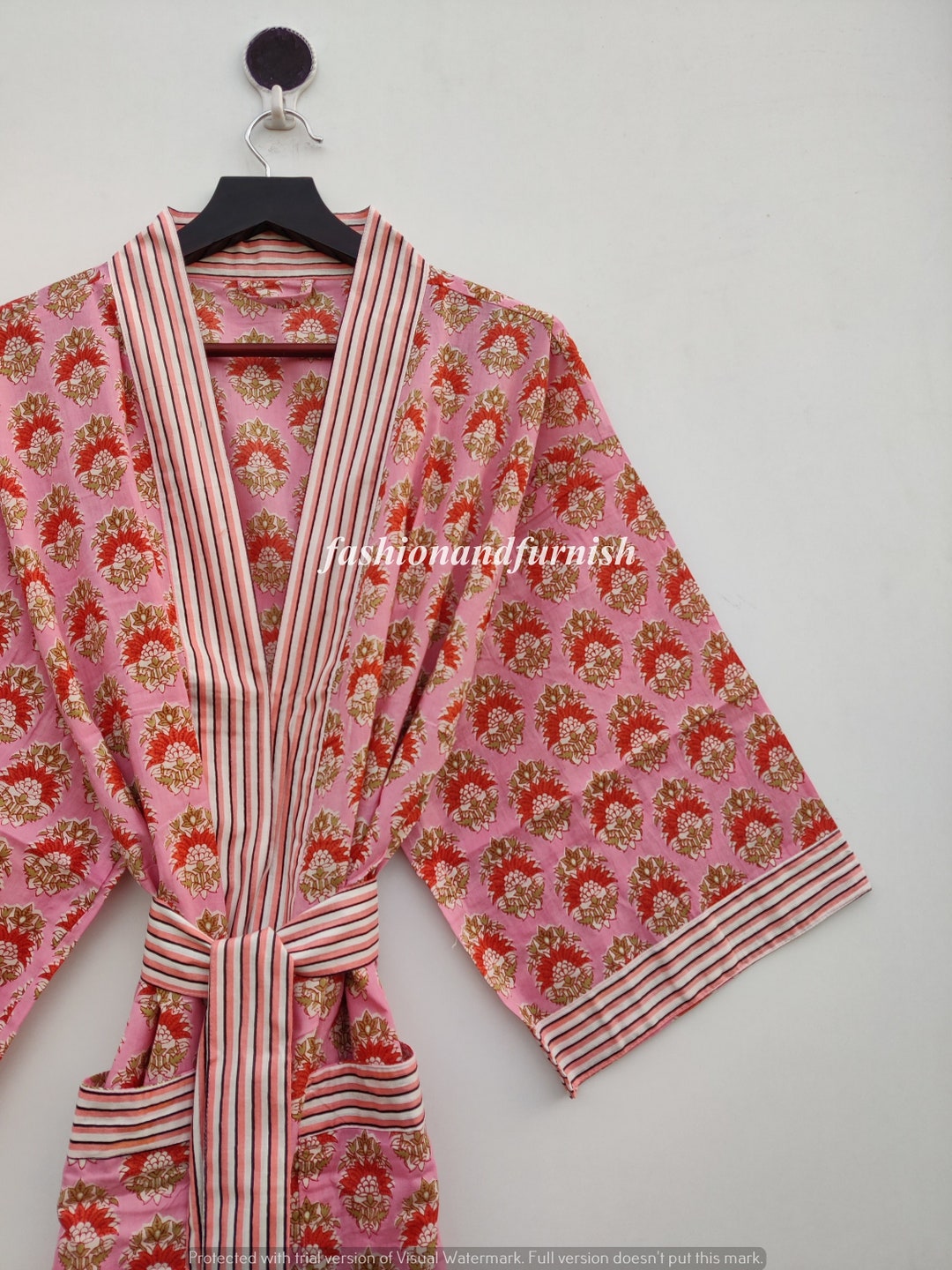 100% Cotton Kimono, Bath Robe Kimono, Dressing Gown, Floral Robe ...