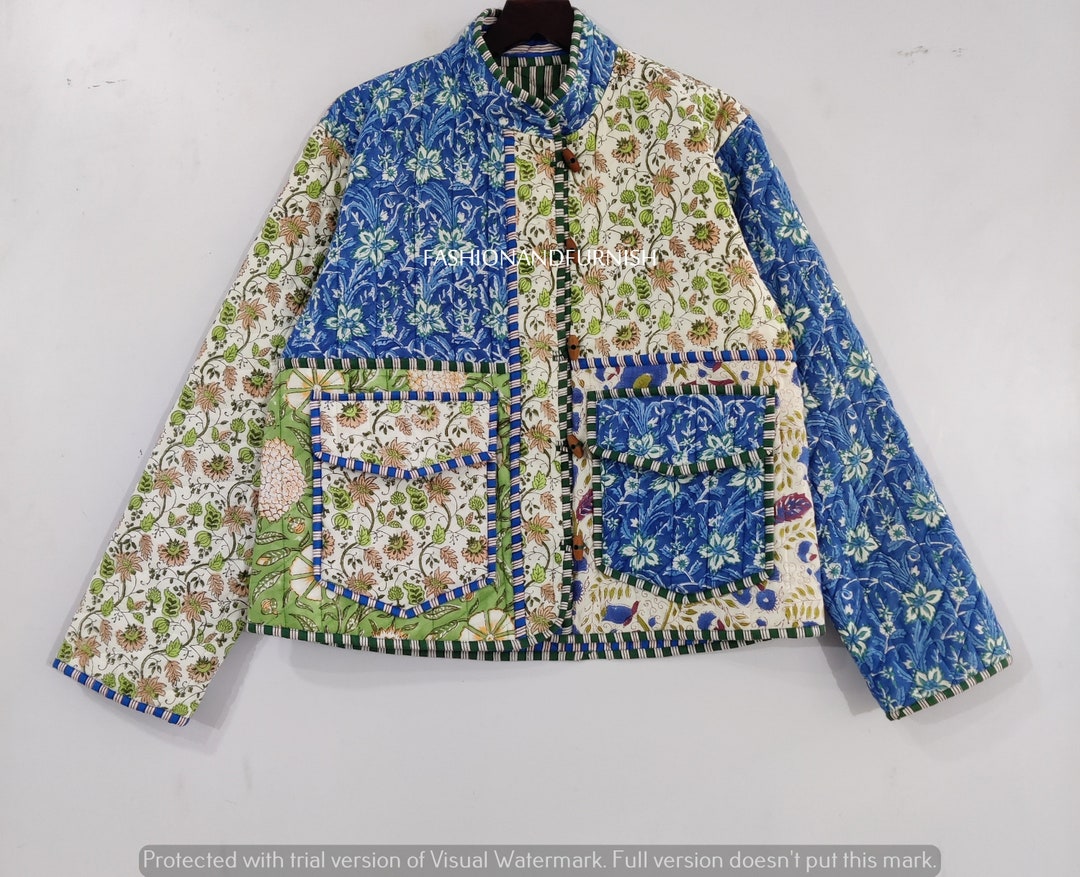 Vintage Reversible Flower Quilted Jacket , Patchwork Quilted Jacket ...