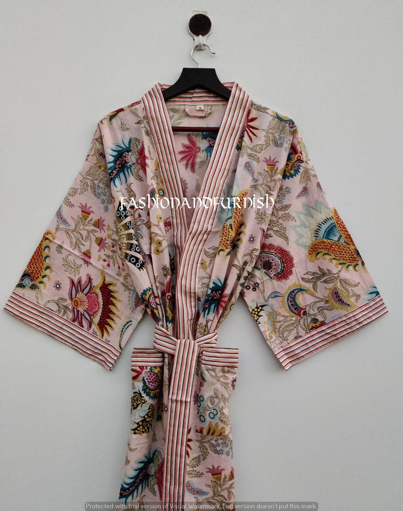 Cotton Kimono Robe, Floral Print Lightweight Dressing Gown - Etsy