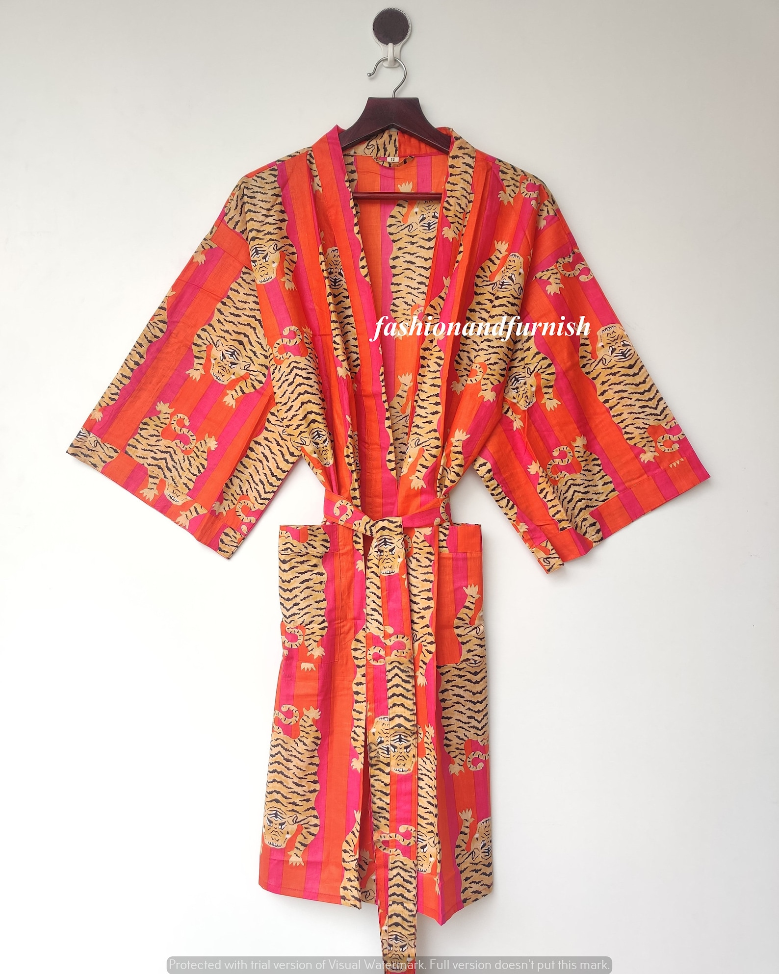 Block Print Cotton Kimono Robe: Festival Kaftan, Oriental Style - Etsy