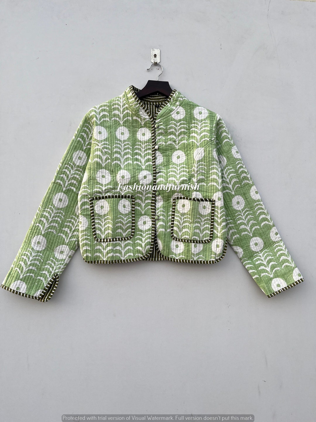 Block Print Quilted Jackets Cotton Floral Bohemian Style Fall Winter ...