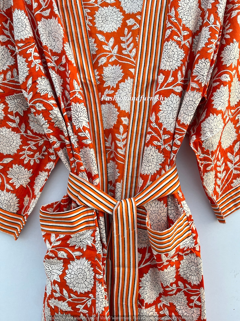 Floral Block Print Cotton Kimono Robe: Oriental Kaftan - Etsy