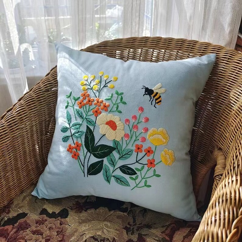 Pillow Embroidery Kitbeginner Embroidery Kit Pillowcushion - Etsy