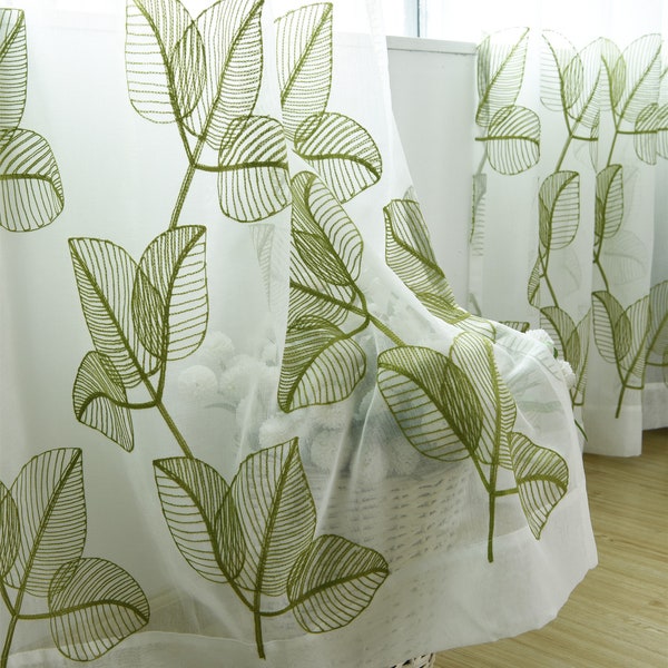 Sheer Curtains With Leaf Pattern - Etsy