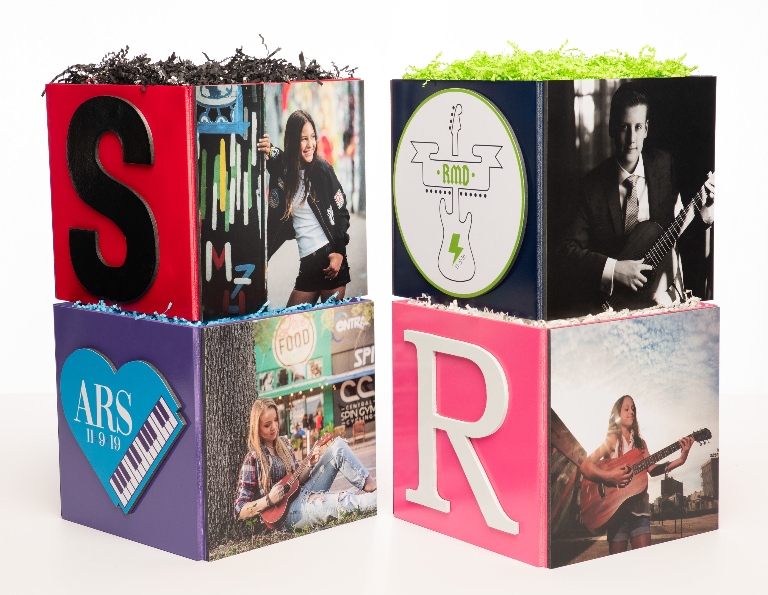 Custom Music Piano Guitar Photo Cube Centerpiece for Birthday Party Bat ...