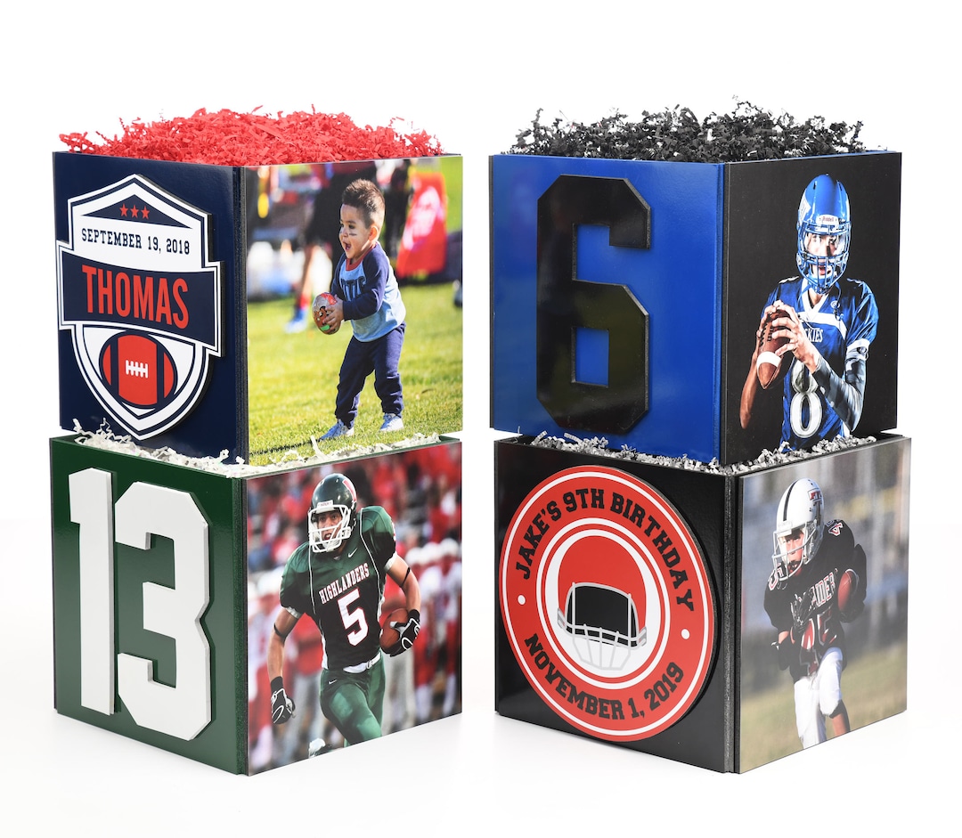 Custom Football Photo Cube Centerpiece for Birthday Party Event Decor ...