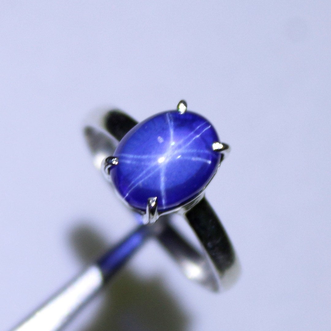 Beautiful Blue Star Sapphire Stone Ring 925 Sterling Silver Ring ...
