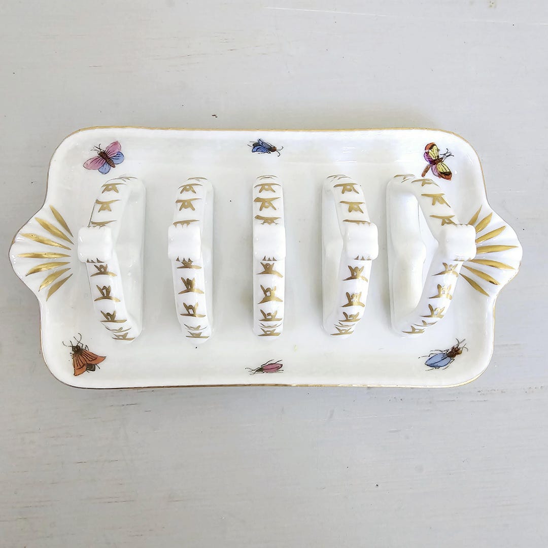 Herend Hungary Hand Painted Porcelain Toast Rack Butterflies & Beetles ...
