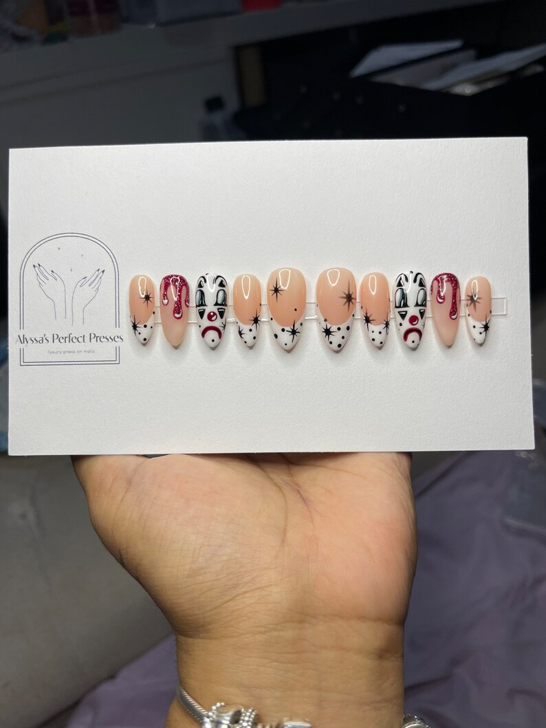 Sad Clown Blood Drip White French Tip Gel Press on Nails - Etsy