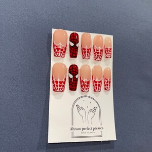 Spiderman Red French Tip Spiderweb Nails - Etsy