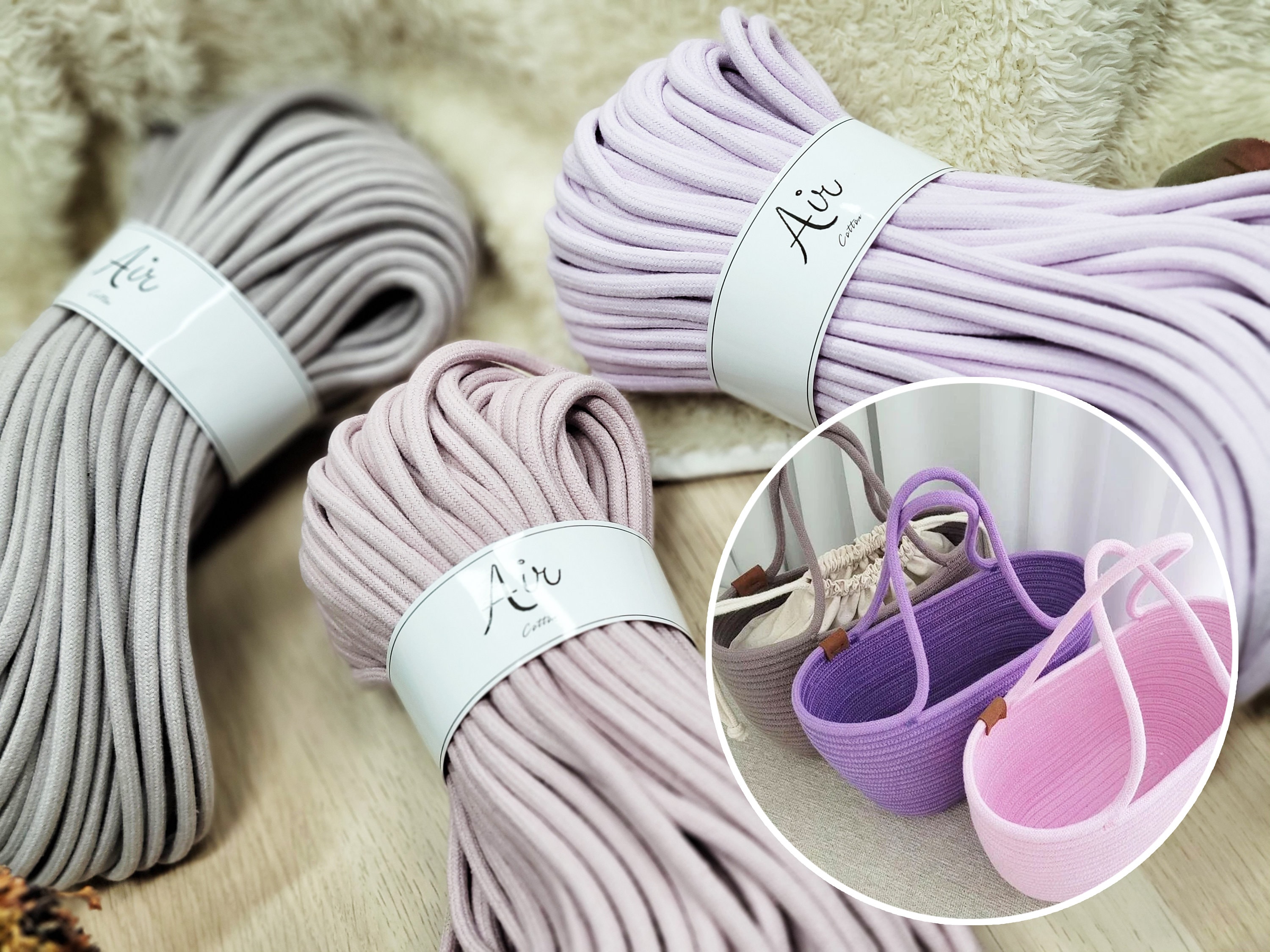 6.0mm Chunky Braid Cotton Cord Macrame Rope Bag Making Rope 50yards a ...