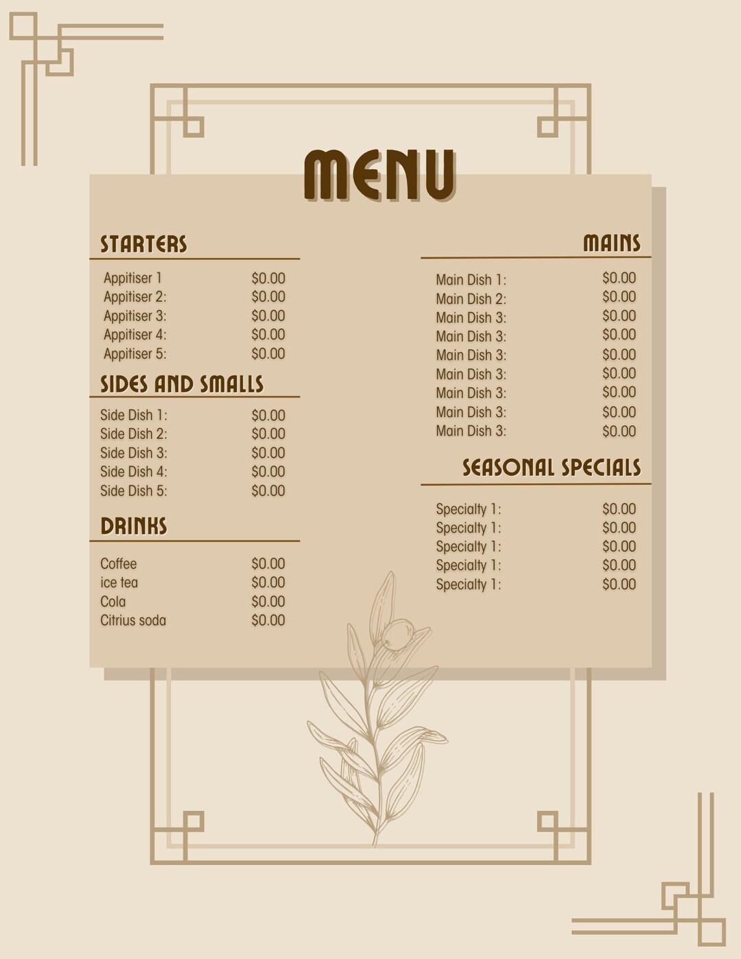 Food and Drink Menu Canva Template - Etsy