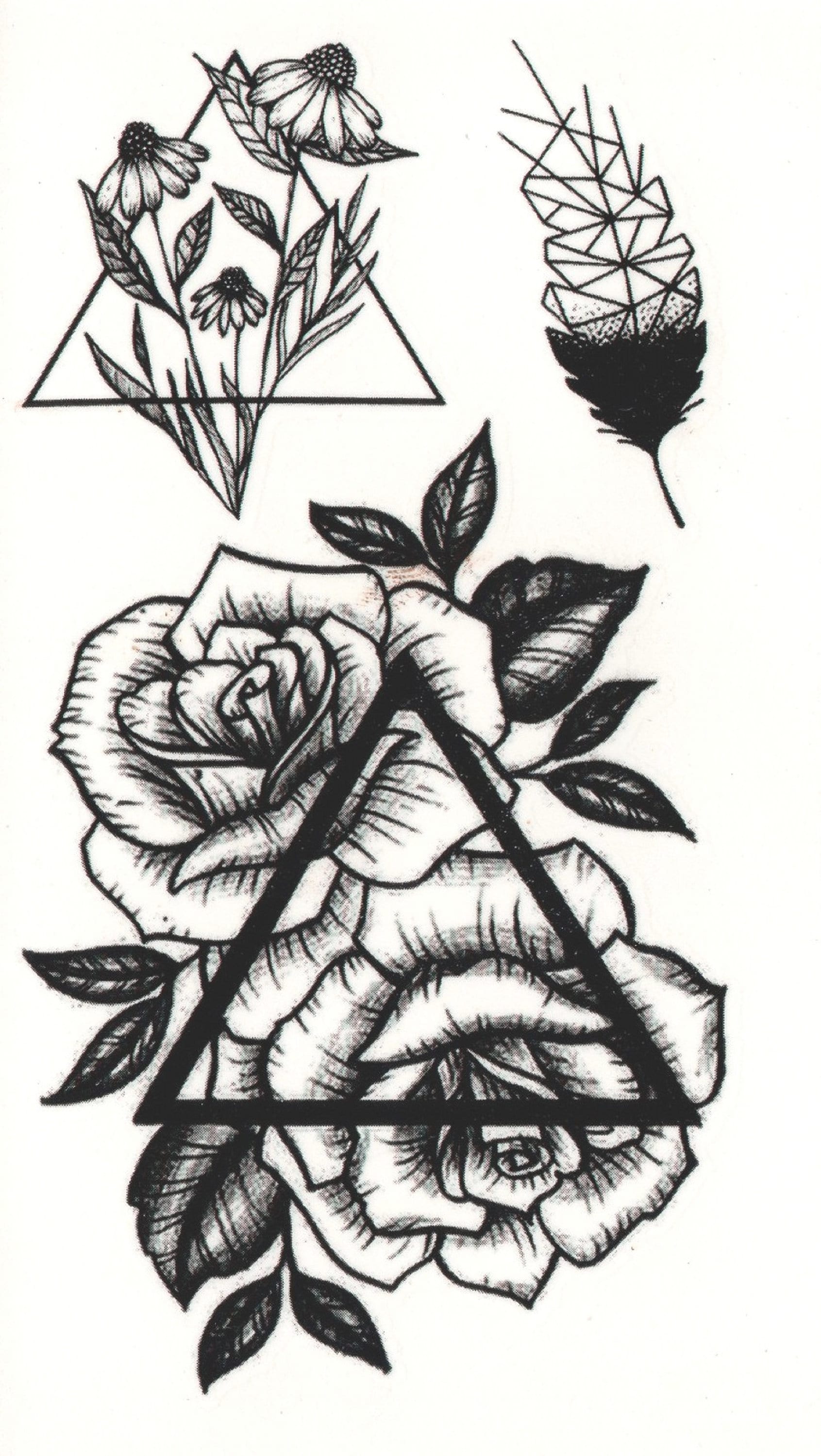Temporary Tattoo Black Rose Triangle Fake Body Art Sticker - Etsy