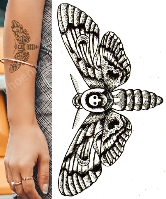 Temporary Tattoo Black Moth Fake Body Art Sticker Waterproof | Etsy