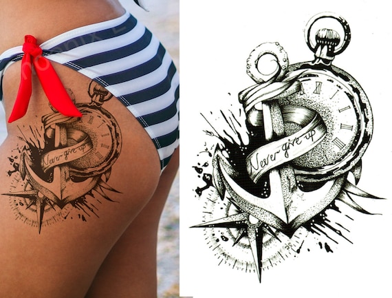 Temporary Tattoo Anchor and Compass Nautical Fake Body Art Sticker Waterproof Etsy