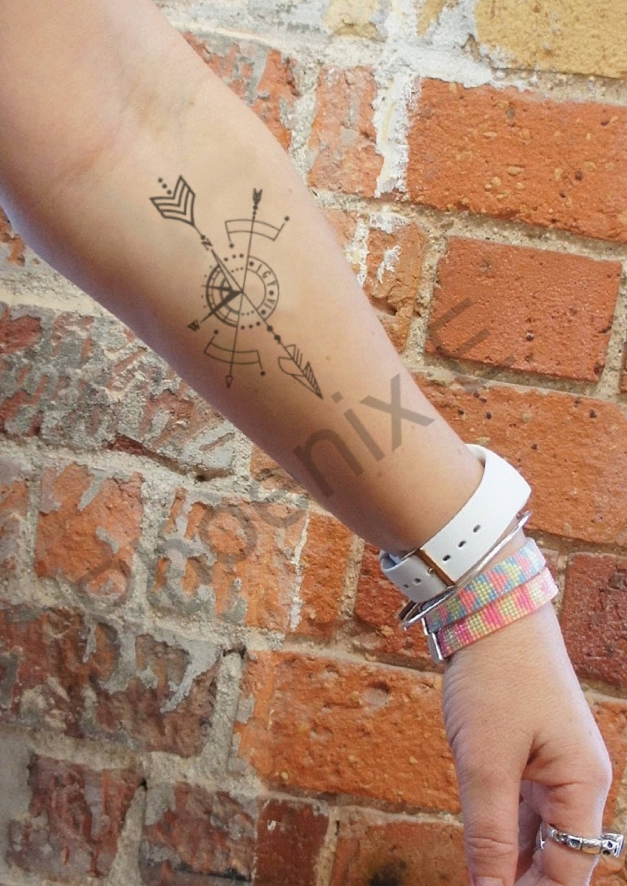 Temporary Tattoo Black Geometric Compass Arrow Fake Body Art Sticker ...