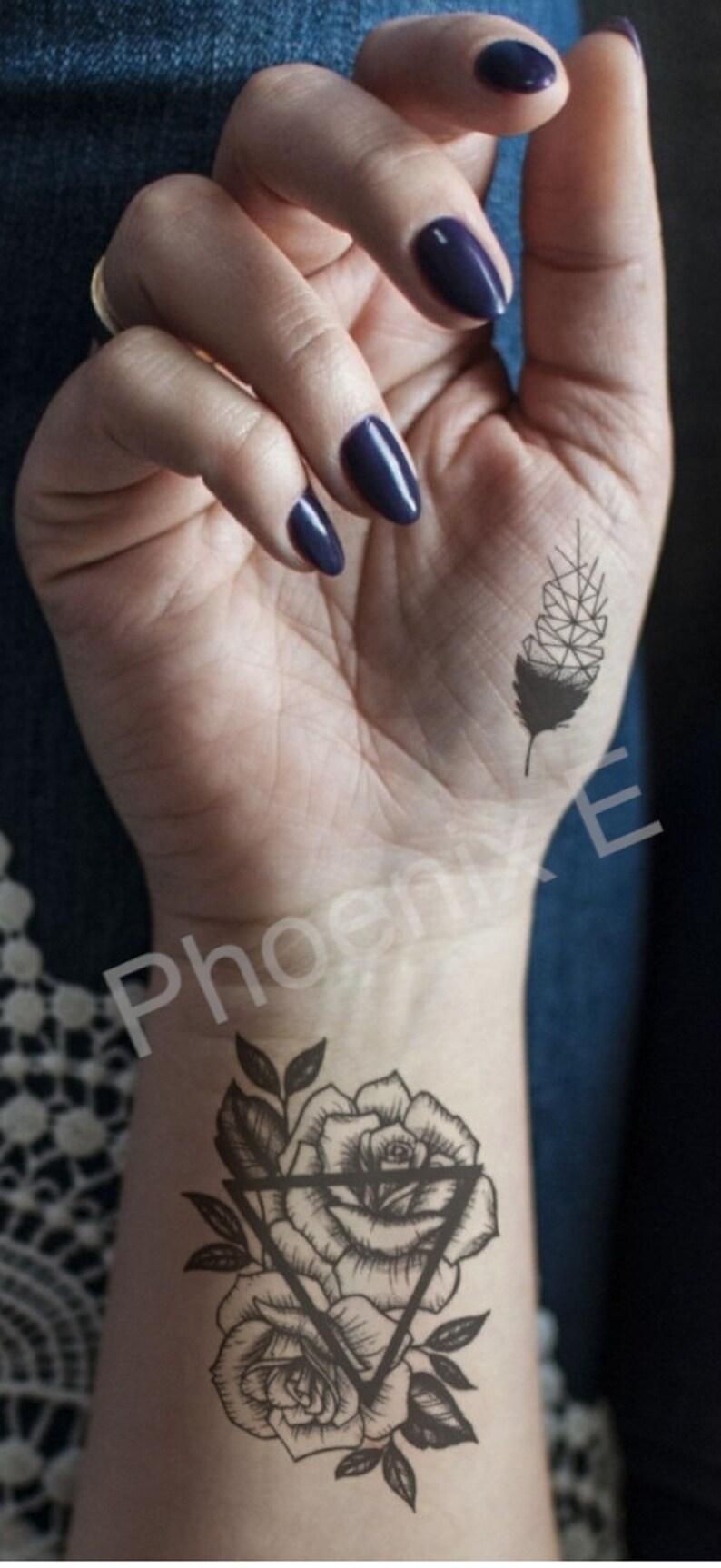 Temporary Tattoo Black Rose Triangle Fake Body Art Sticker | Etsy