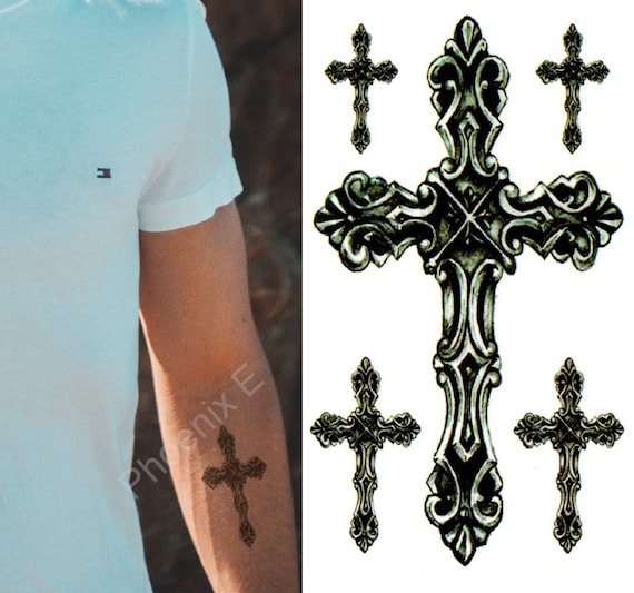 Temporary Tattoo Black Gothic Cross Fake Body Art Sticker | Etsy
