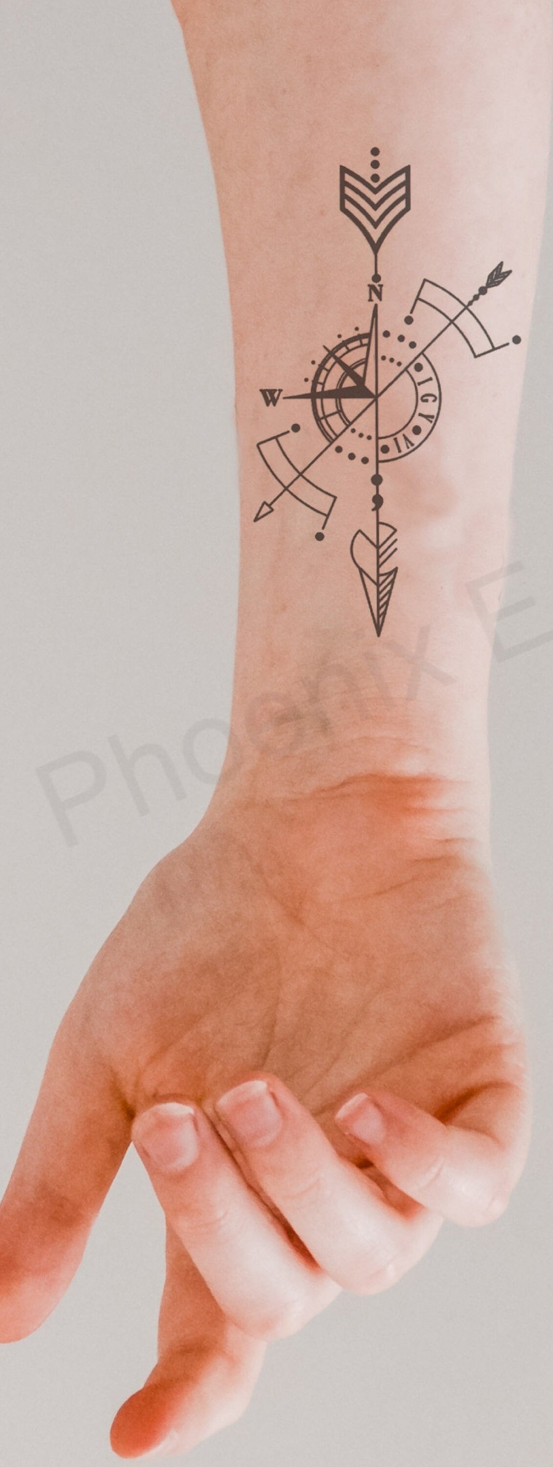 Temporary Tattoo Black Geometric Compass Arrow Fake Body Art - Etsy