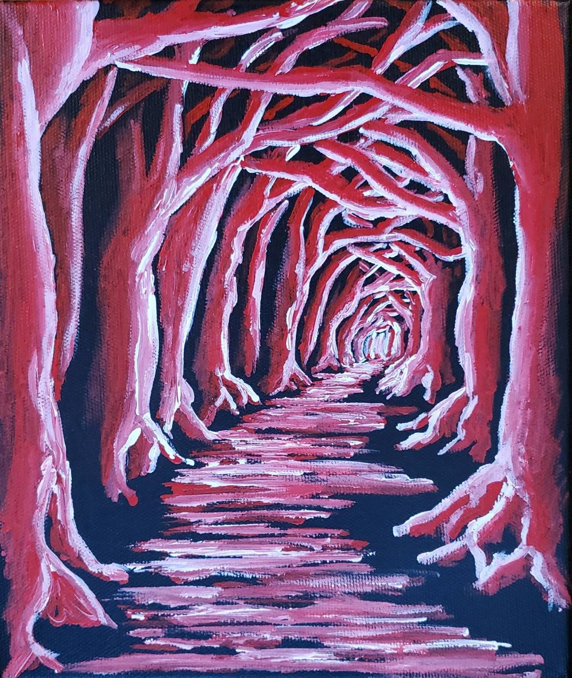 Painting of Red Forest Path - Etsy
