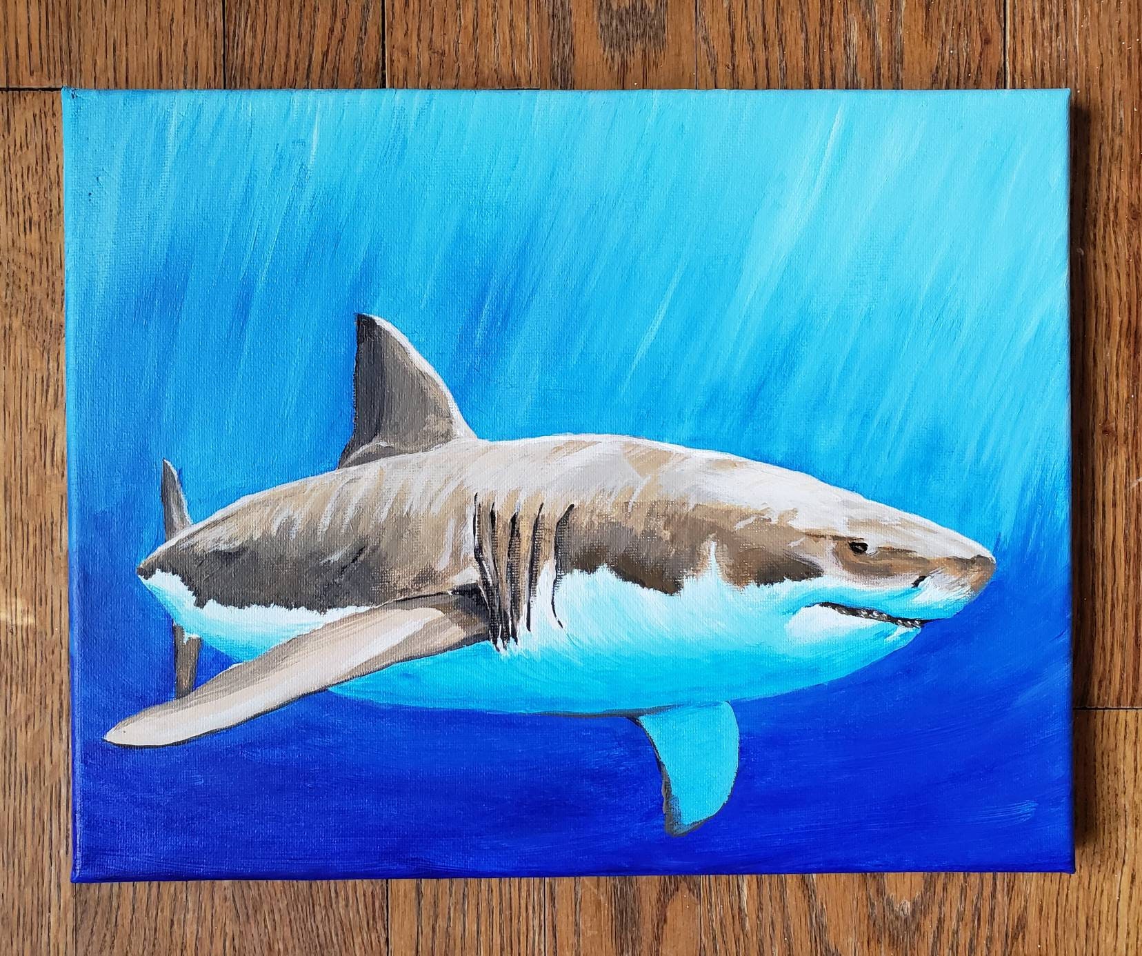 Painting of Great White Shark Swimming in Ocean - Etsy