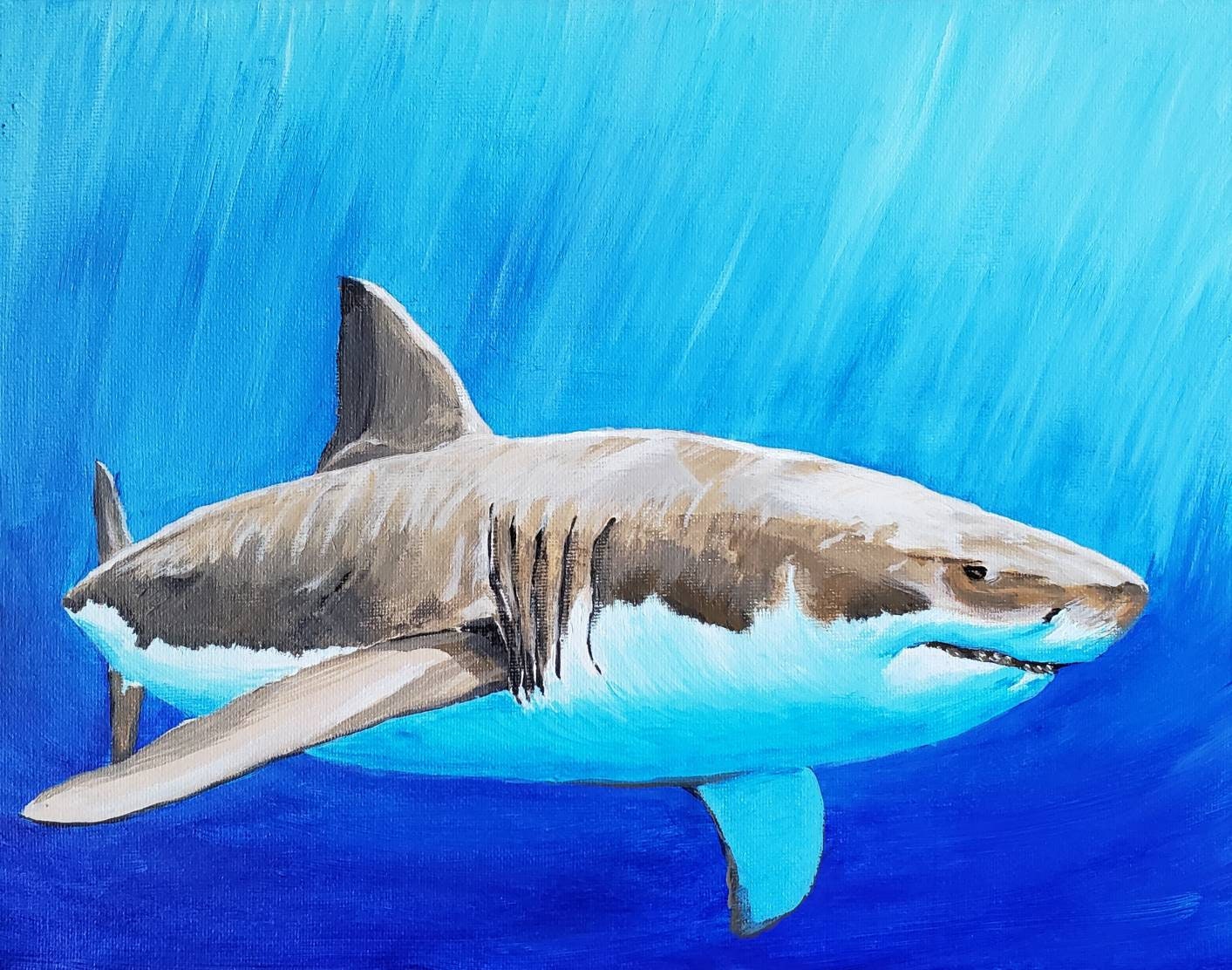 Painting of Great White Shark Swimming in Ocean - Etsy