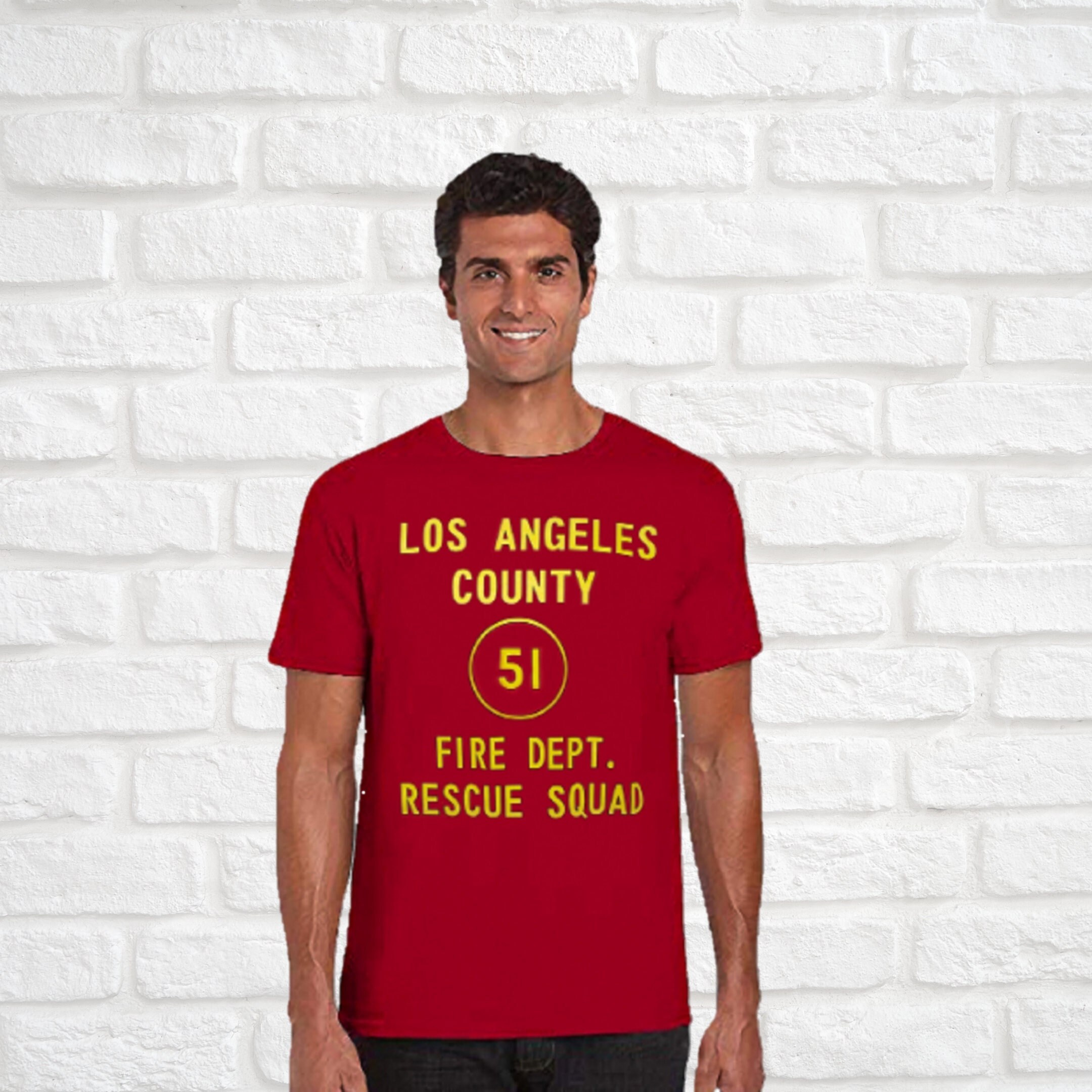 Pop Culture - EMERGENCY Squad 51 Door Art T-shirt, Fireman, Fire Truck, TV Show, Gift for Guys ...