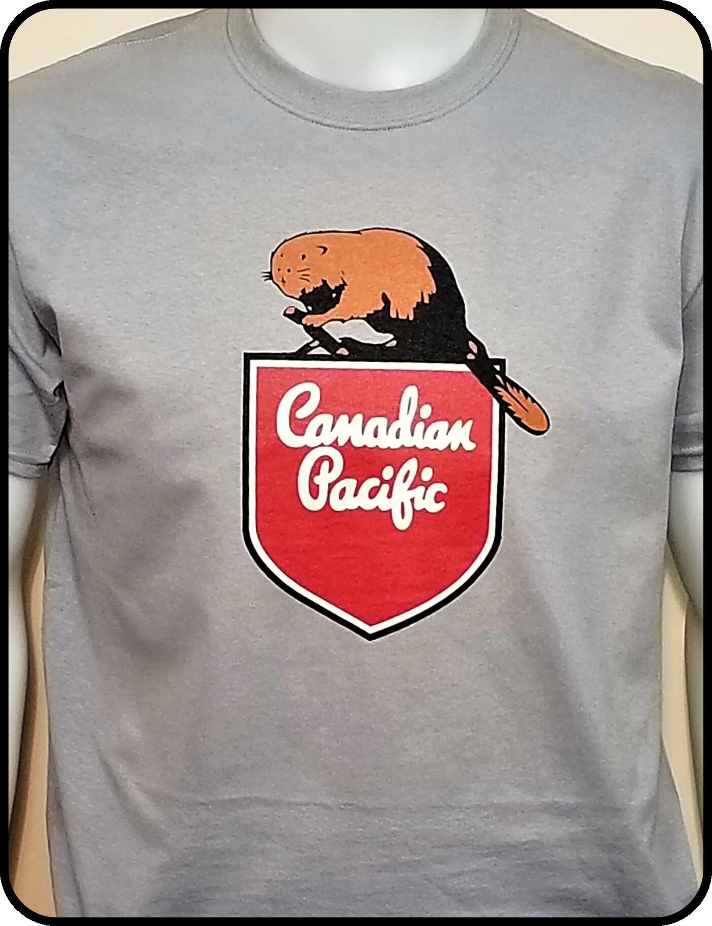 Canadian Pacific 1950's Beaver Shield - Gray Train T-shirt, CPR ...