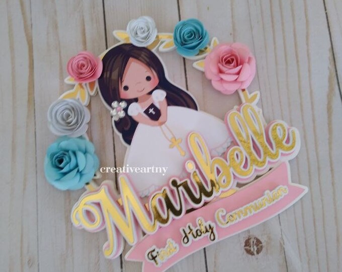 First Communion Cake Topper,first Communion Girl, Personalized ...