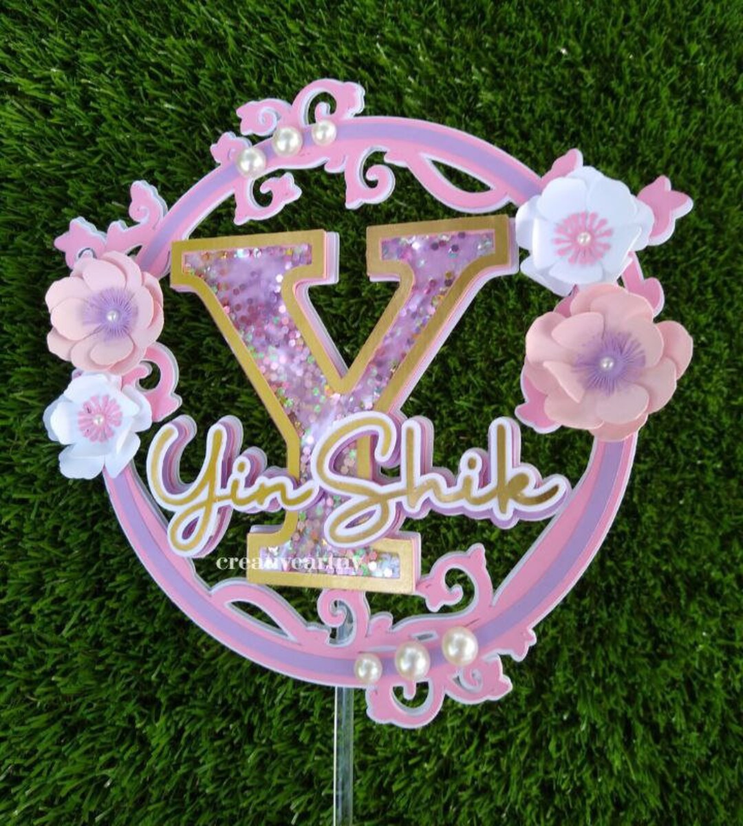 Floral Cake Topper, Letter Cake Topper , Shaker Cake Topper, Initial ...