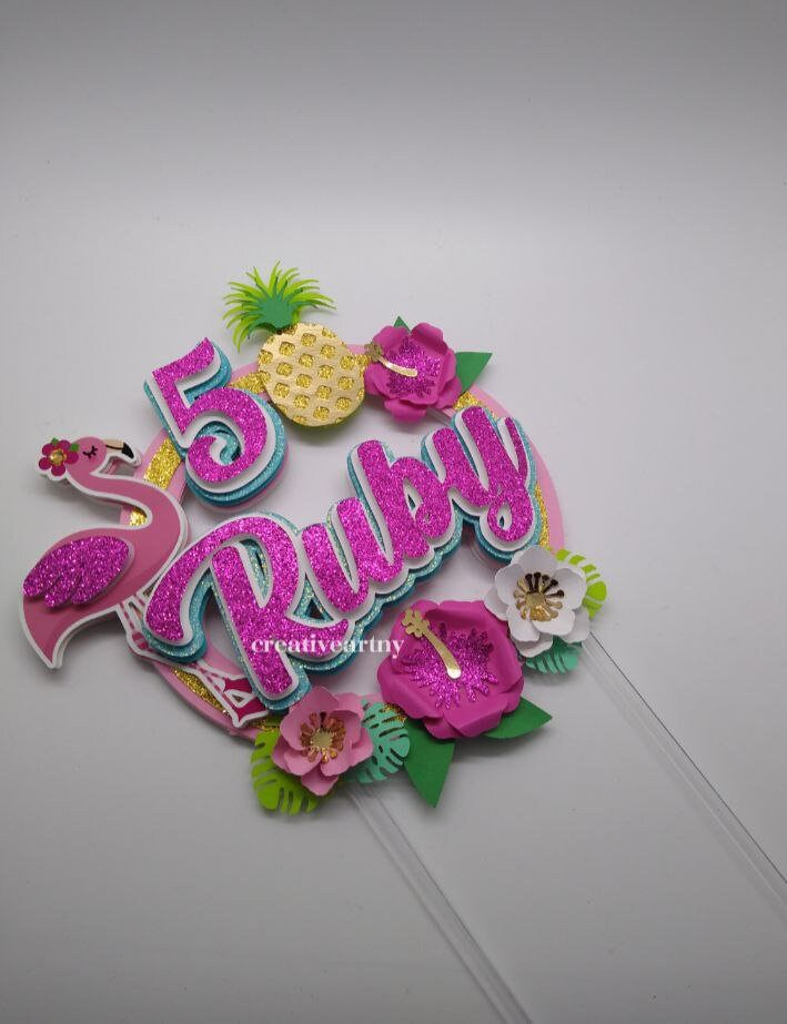 Luau Cake Topper, Flamingo Cake Topper, Luau Aloha Hawaii Cake Topper ...