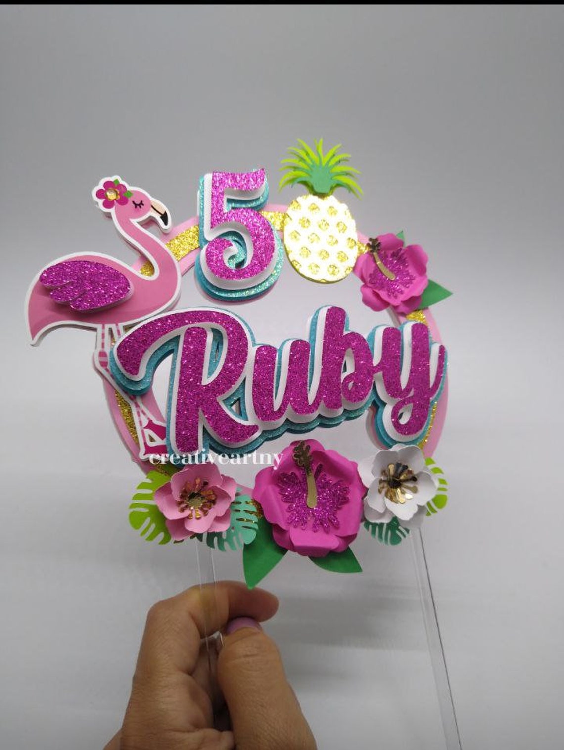 Luau Cake Topper, Flamingo Cake Topper, Luau Aloha Hawaii Cake Topper ...