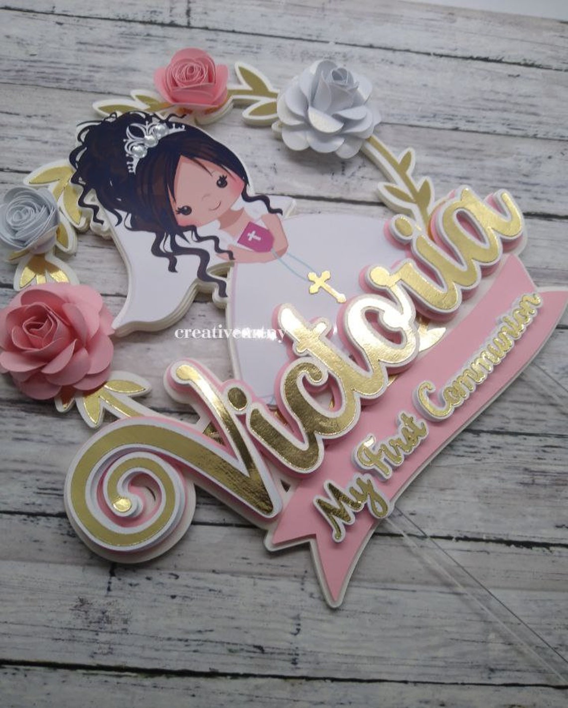 First Communion Cake Topper,first Communion Girl, Personalized ...