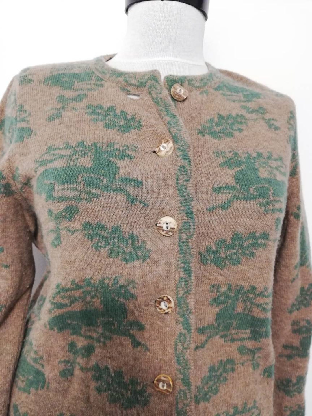 Tyrolean Brown and Green Antlers Sweater, Brown Austrian Sweater ...
