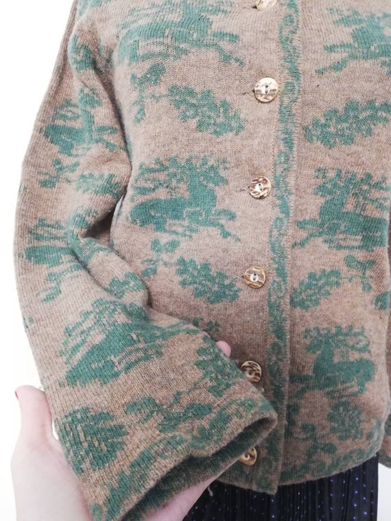 Tyrolean brown and green antlers sweater, brown Aust… - Gem