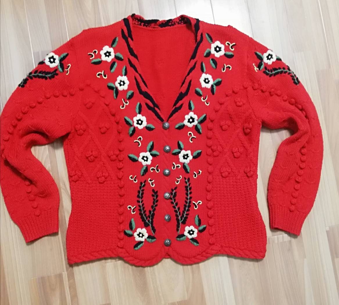 Tyrolean Sweaterhandmade Embroidery Wool Austrian - Etsy Sweden